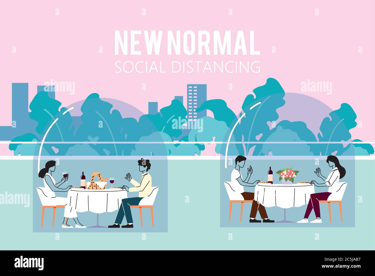 Social distancing between people at tables design of new normal and ...