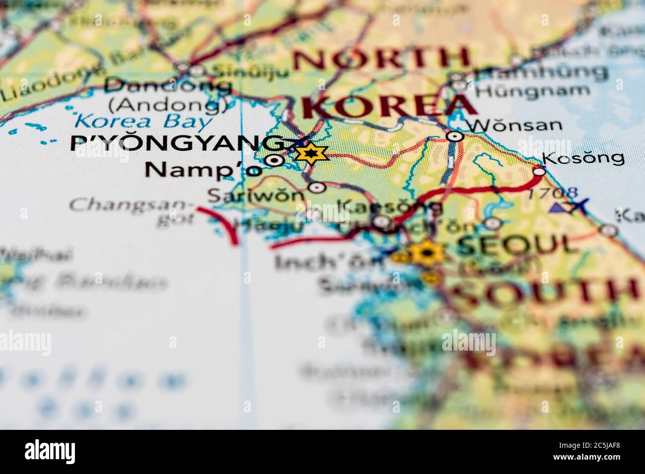 Shallow focus of a general map showing Pyongyang, the capital of North ...