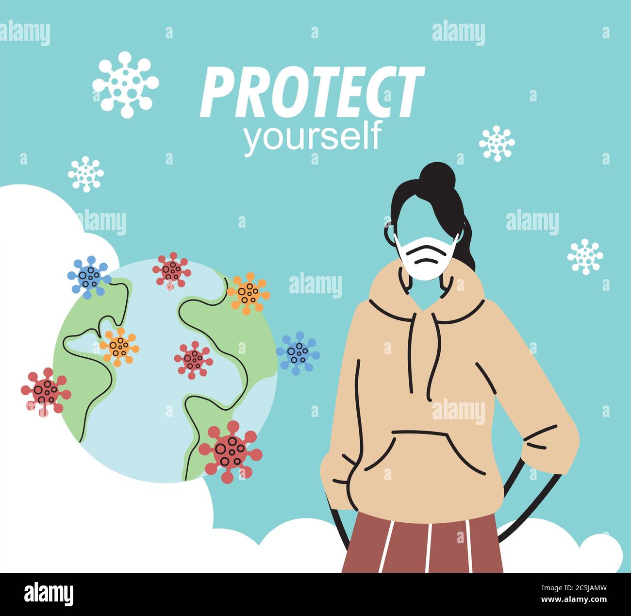 woman with mask protecting himself virus vector illustration desing ...