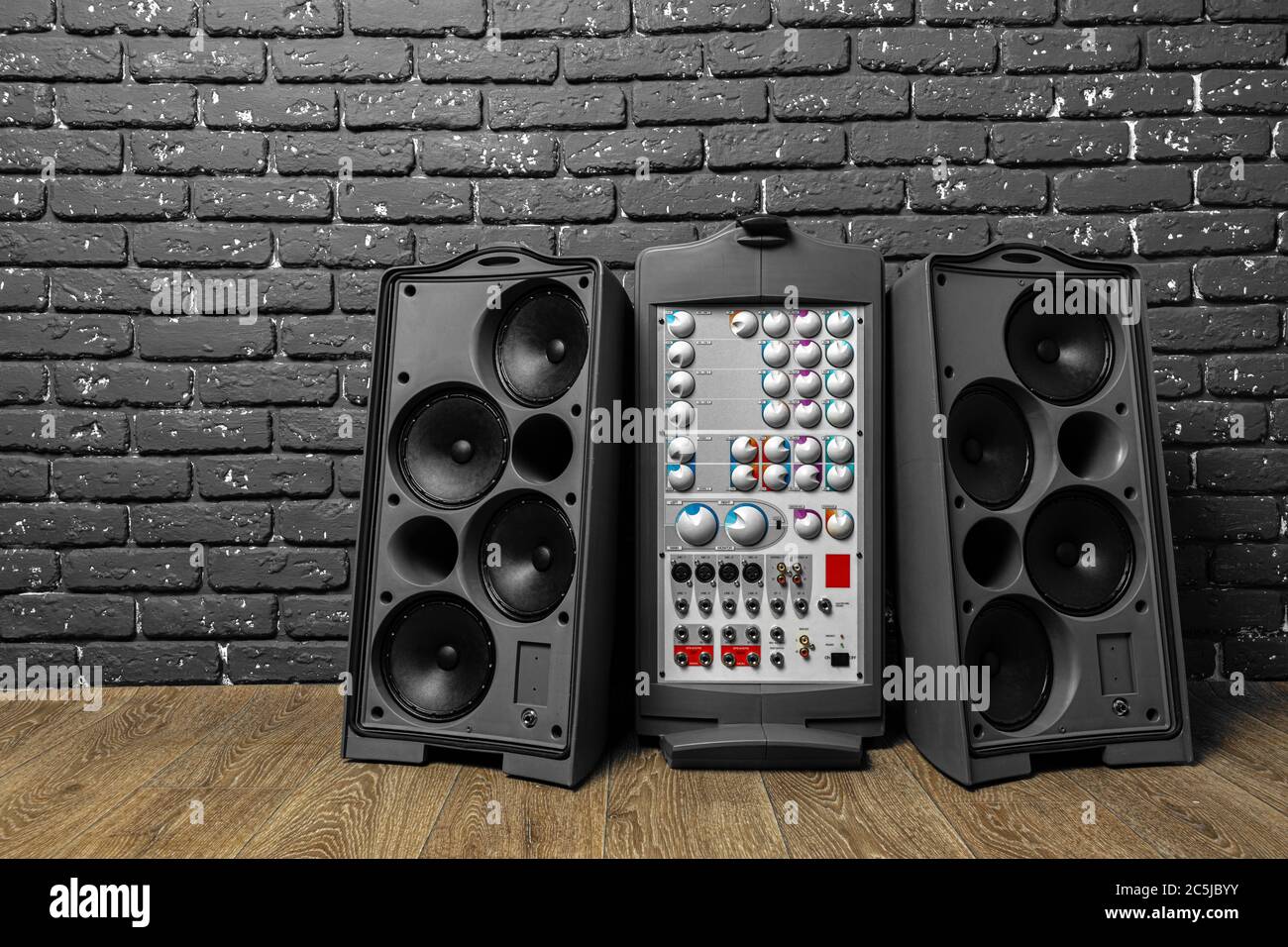 Stereo audio system with large speakers and amplifier Stock Photo - Alamy