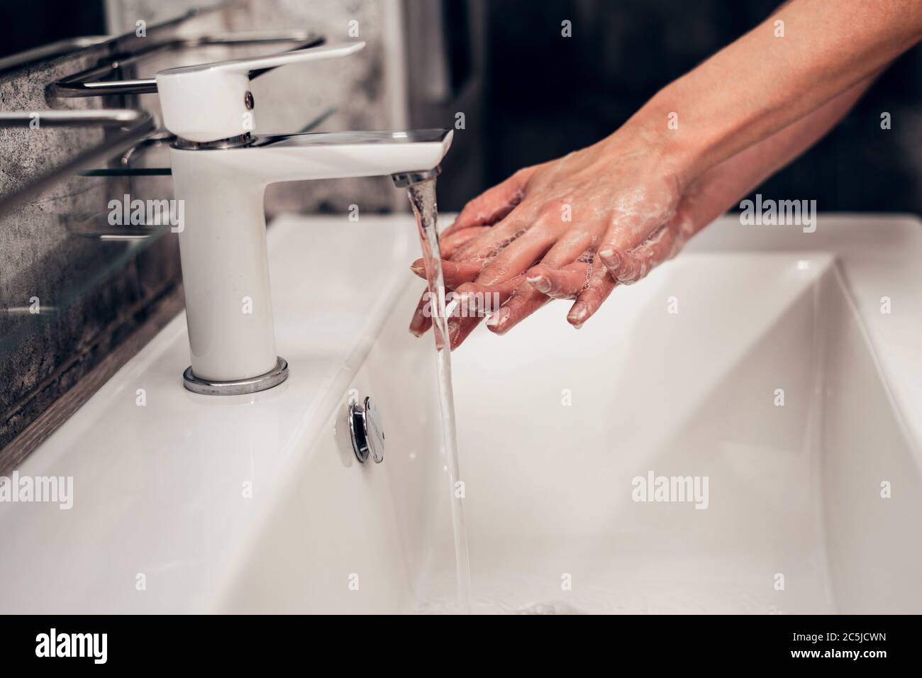 Coronavirus. Proper washing and handling of hands. Liquid antibacterial ...