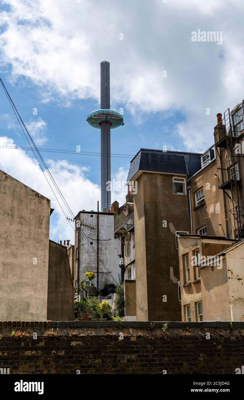 The British Airways i360 observation tower on the seafront UK . The ...