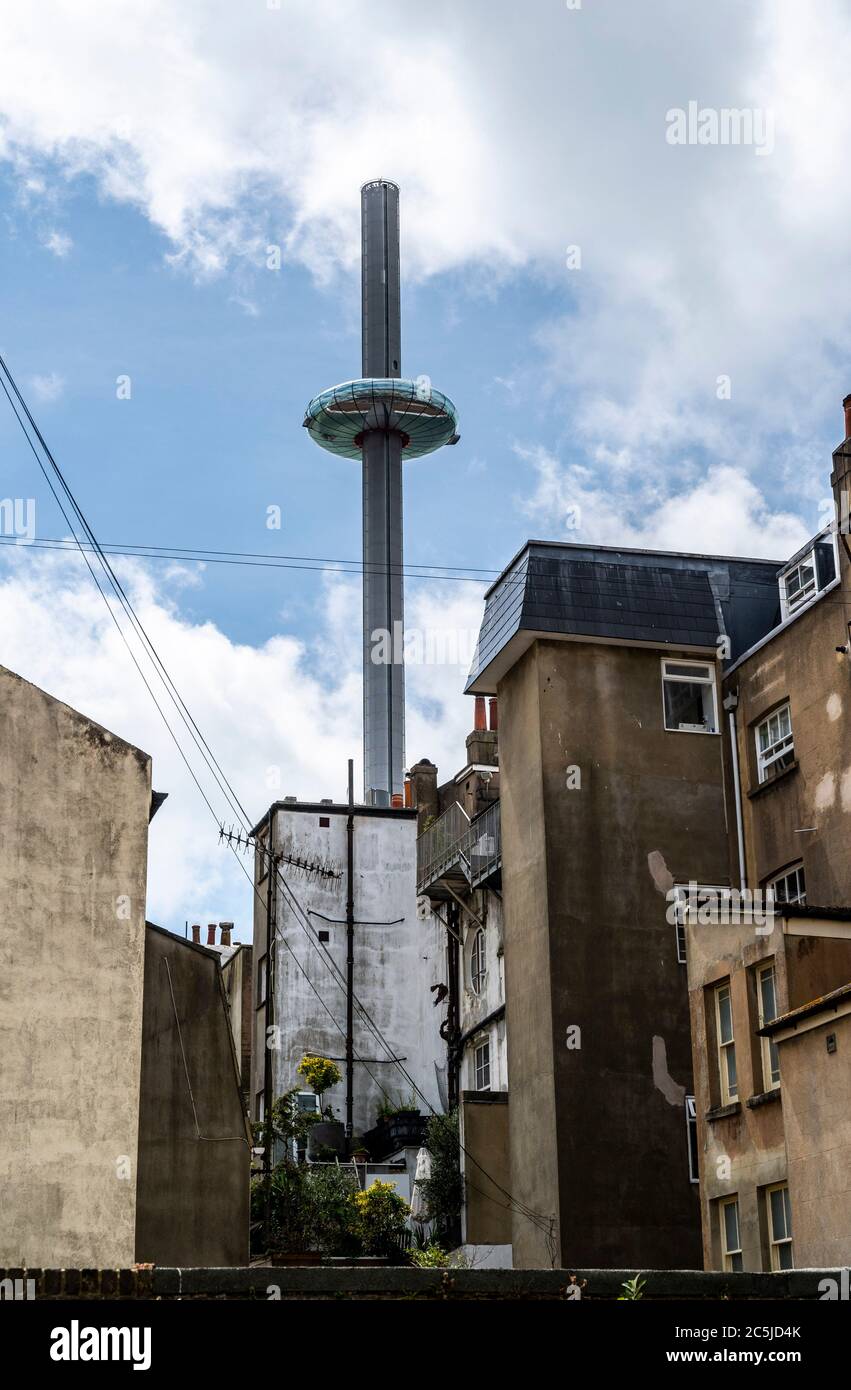 The British Airways i360 observation tower on the seafront UK . The ...