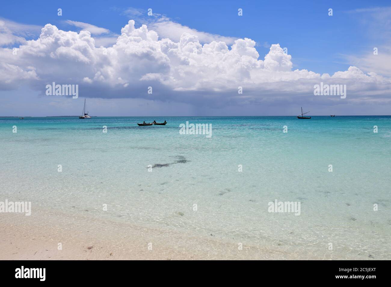 Boats in the Indian ocean at morning, Zanzibar, Tanzania, Africa Stock ...