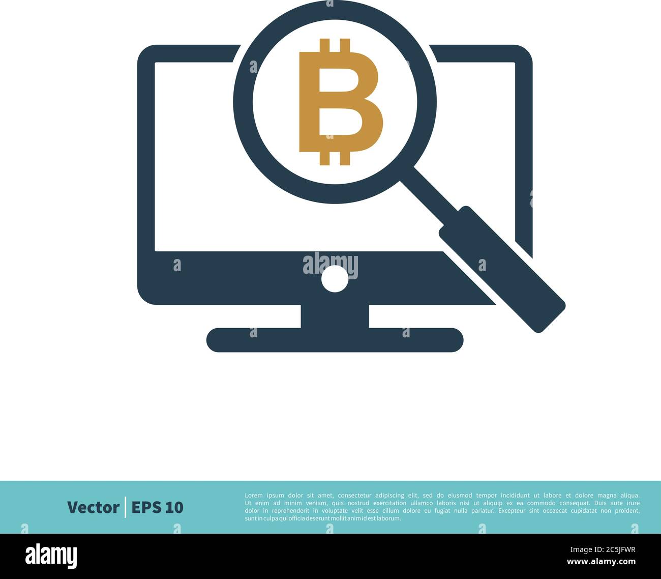 Bitcoin Sign Screen and Magnifying Glass Icon Vector Logo Template ...