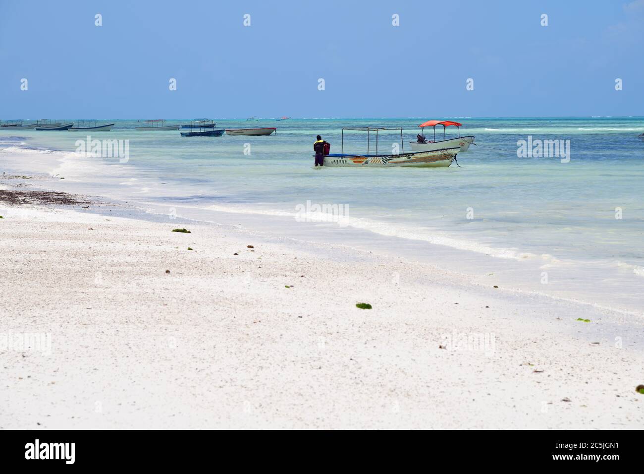 Paje beach during low tide, Zanzibar, Tanzania. Zanzibar scenery. Focus ...