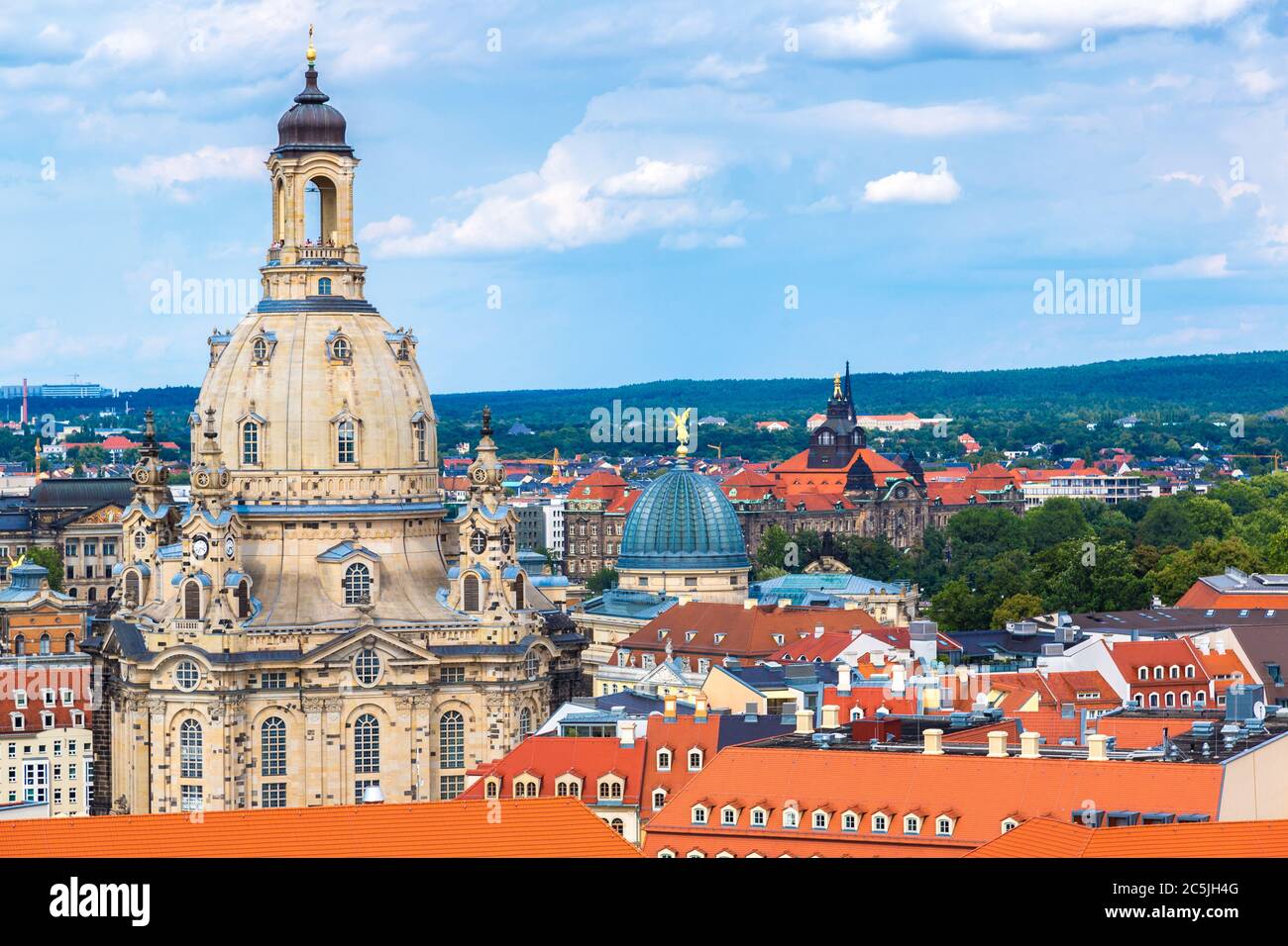 Panoramic and aerial view of Dresden and Frauenkirche church in summer ...