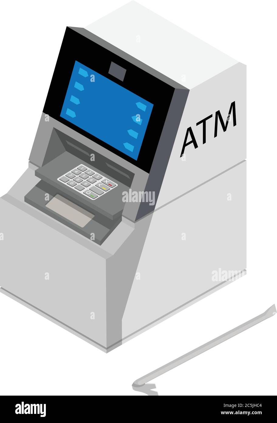 Theft concept - thief stealing money from ATM with crowbar crime scene ...