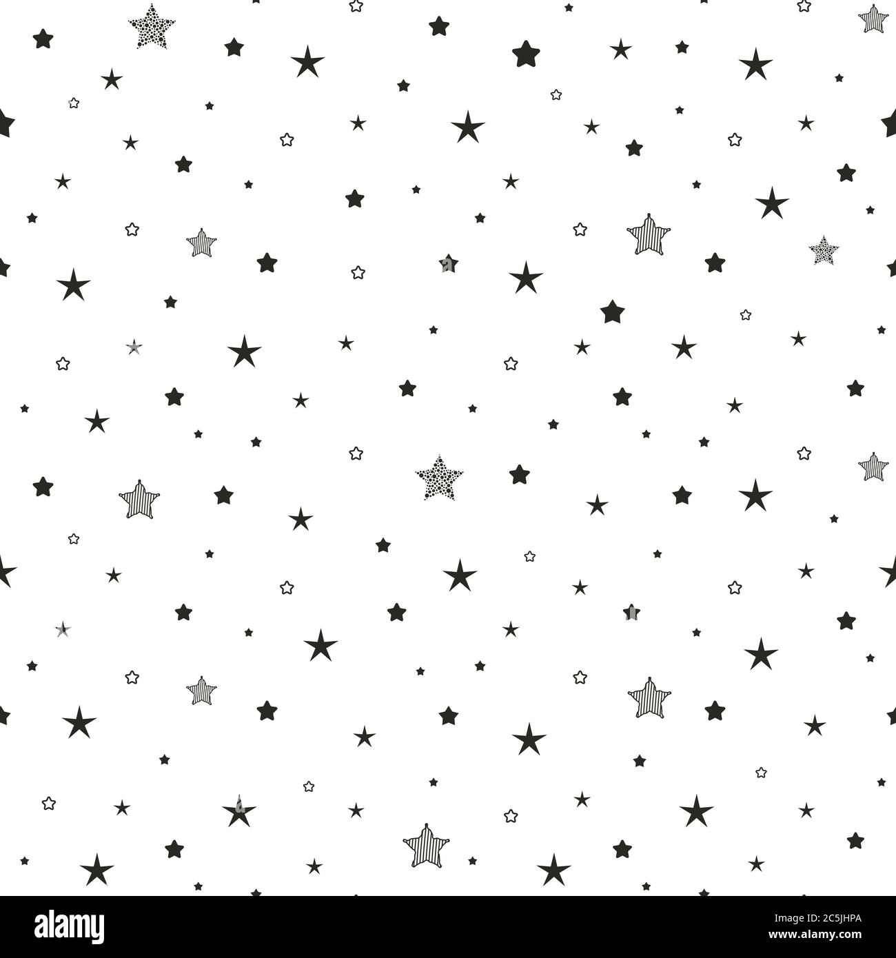 Seamless cute pattern with little different black stars, dots and ...