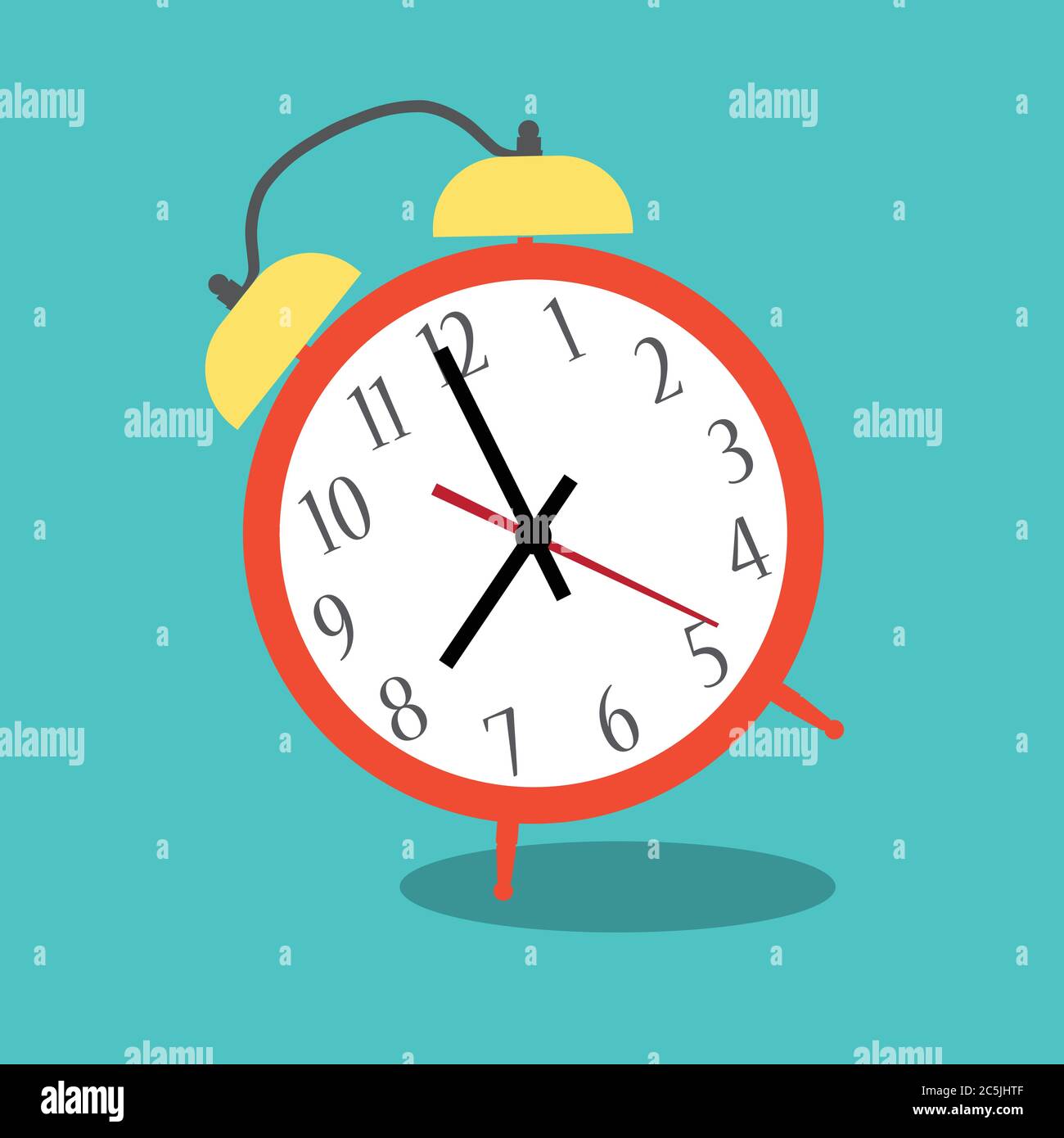 Alarm clock red wake-up time isolated on background in flat style ...