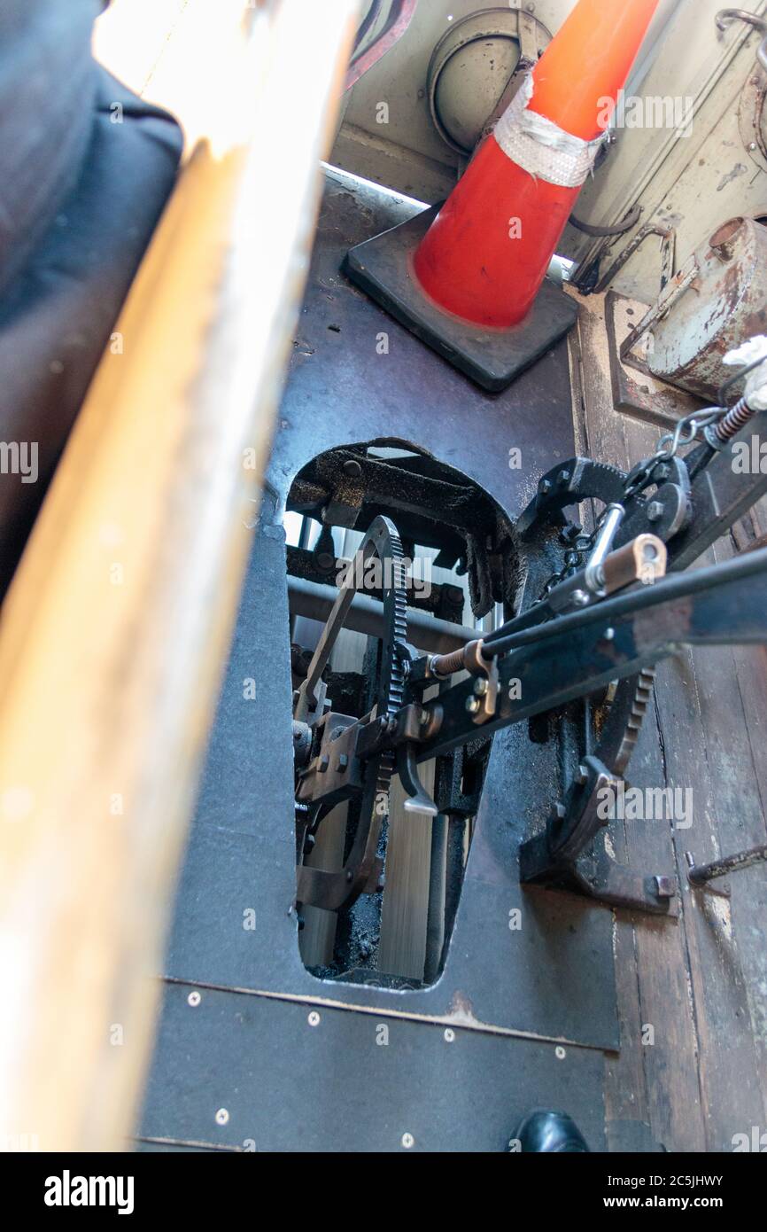 View of the track brake on a cable car Stock Photo - Alamy