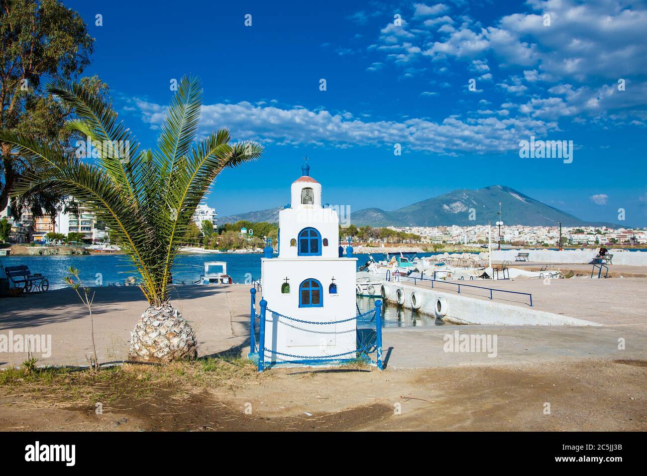 Chalcis, Greece, May 5, 2019: White Chapel on Paralia Kourenti in ...
