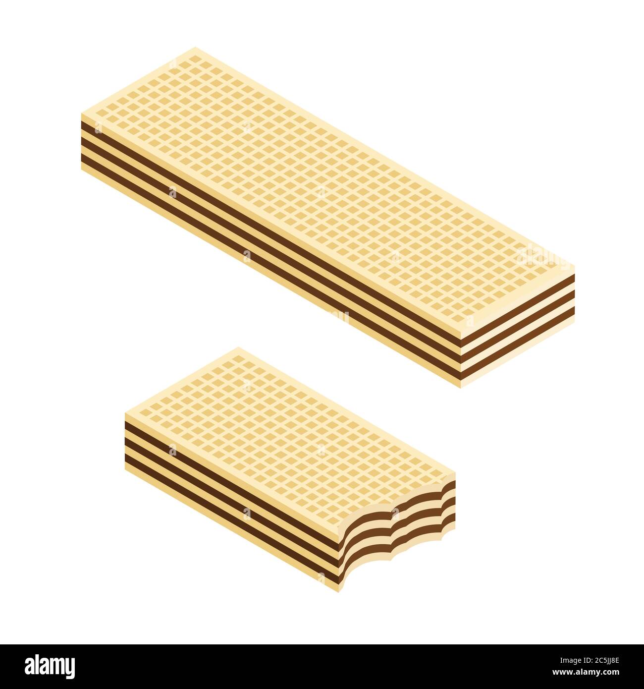 Two crispy wafer, chocolate cream flavor isometric view isolated on ...