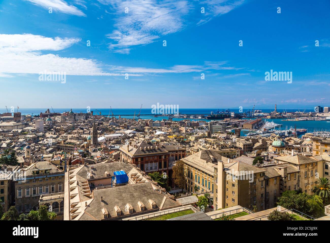 Panoramic view port of Genoa in a summer day, Italy Stock Photo - Alamy