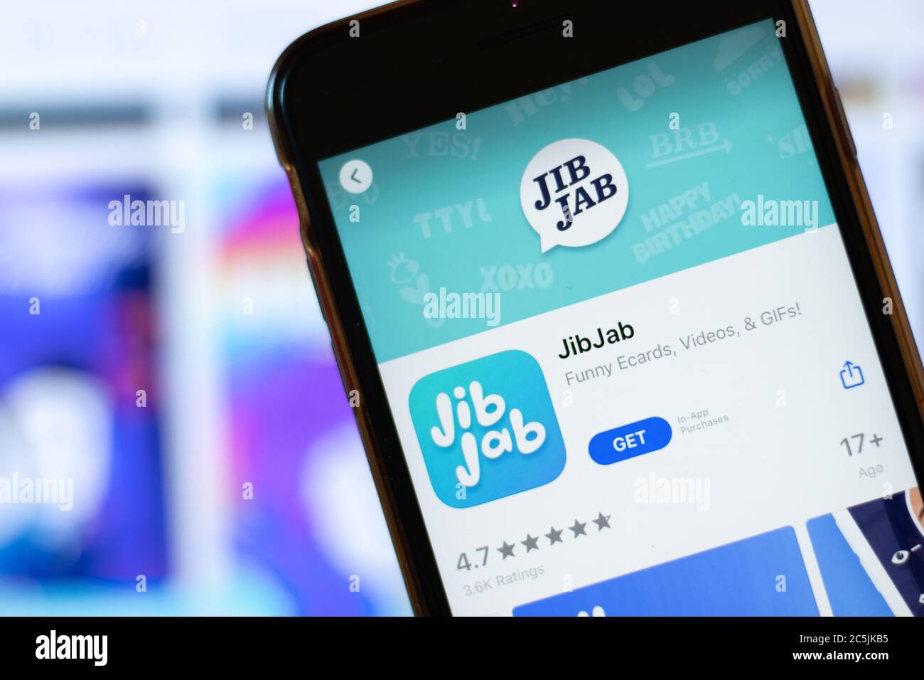 Moscow, Russia - 1 June 2020: JibJab mobile app logo on phone screen ...