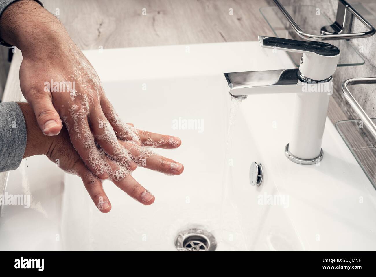 Coronavirus. Proper washing and handling of hands. Liquid antibacterial ...