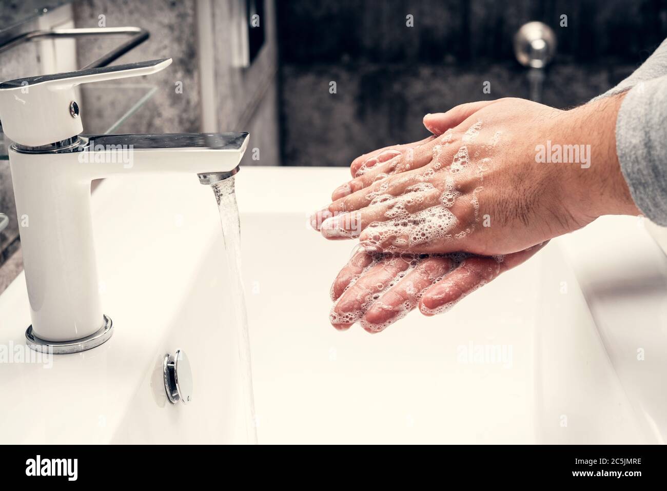 Coronavirus. Proper washing and handling of hands. Liquid antibacterial ...