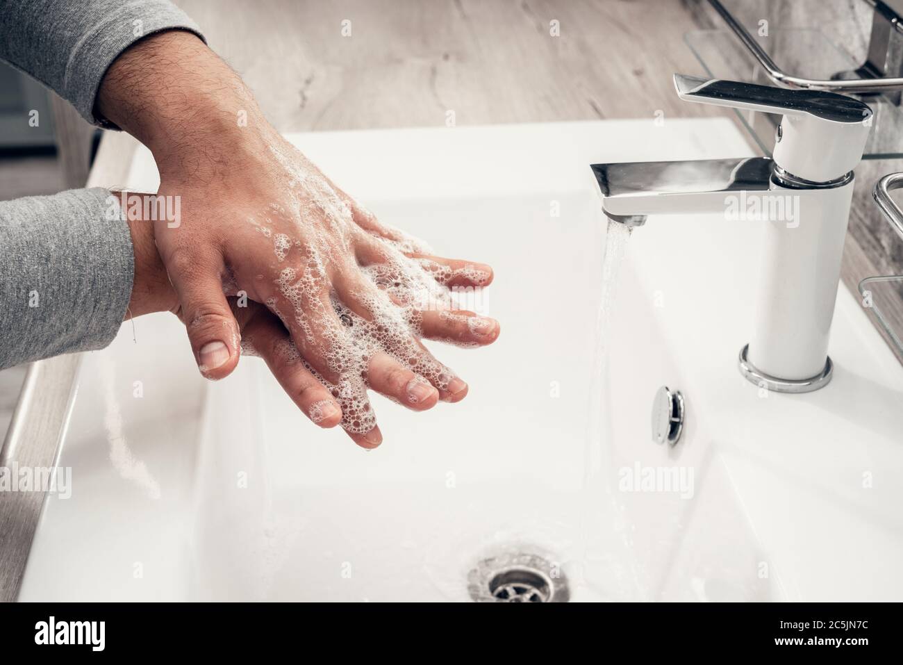 Coronavirus. Proper washing and handling of hands. Liquid antibacterial ...