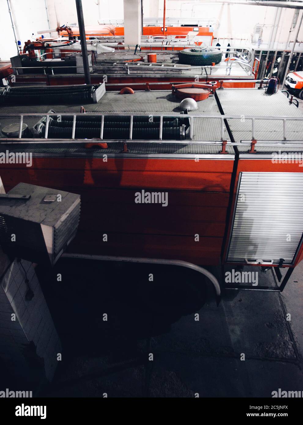 Truck equipped with master stream gun used for firefighting operation ...