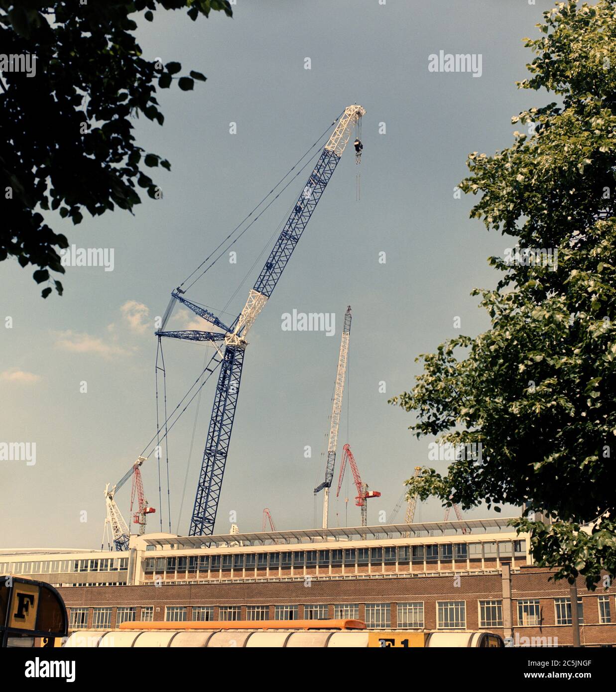 Tower Cranes during construction of Cardiff's Millenium Stadium Stock ...