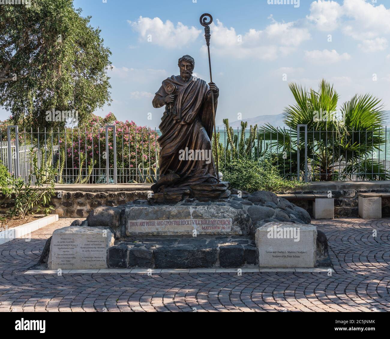 Israel, Capernaum, A statue of the Apostle Peter in the ruins of his ...