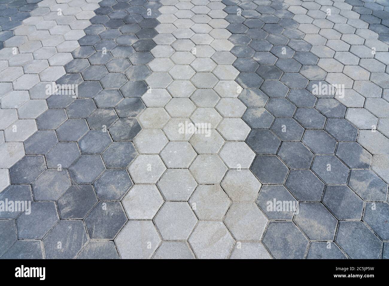 Pavement with two diffent gray hexagon pattern. Cement sidewalk with ...