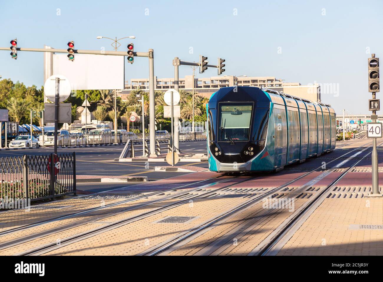 New modern tram in Dubai, UAE. in Dubai, United Arab Emirates Stock ...