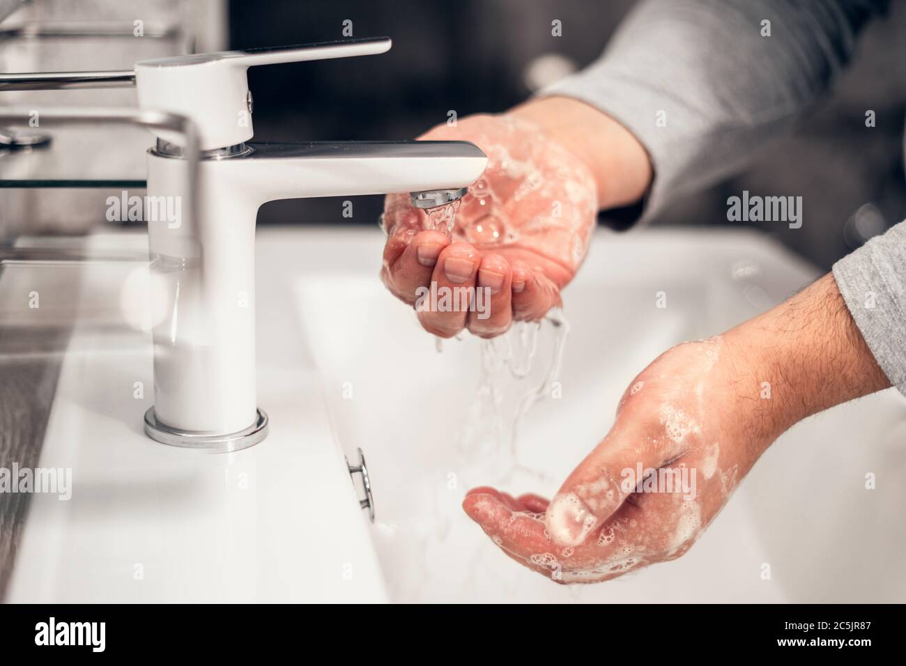 Coronavirus. Proper washing and handling of hands. Liquid antibacterial ...