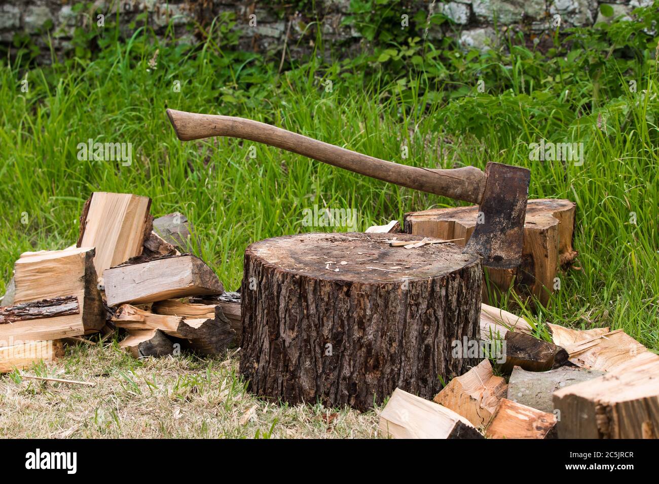 Chopping block axe hi-res stock photography and images - Alamy