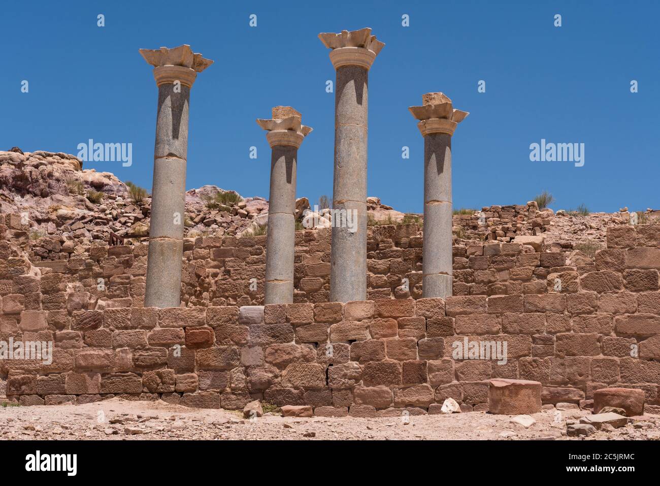 Jordan, Petra, Stone columns of the Blue Church, a Byzantine church in ...