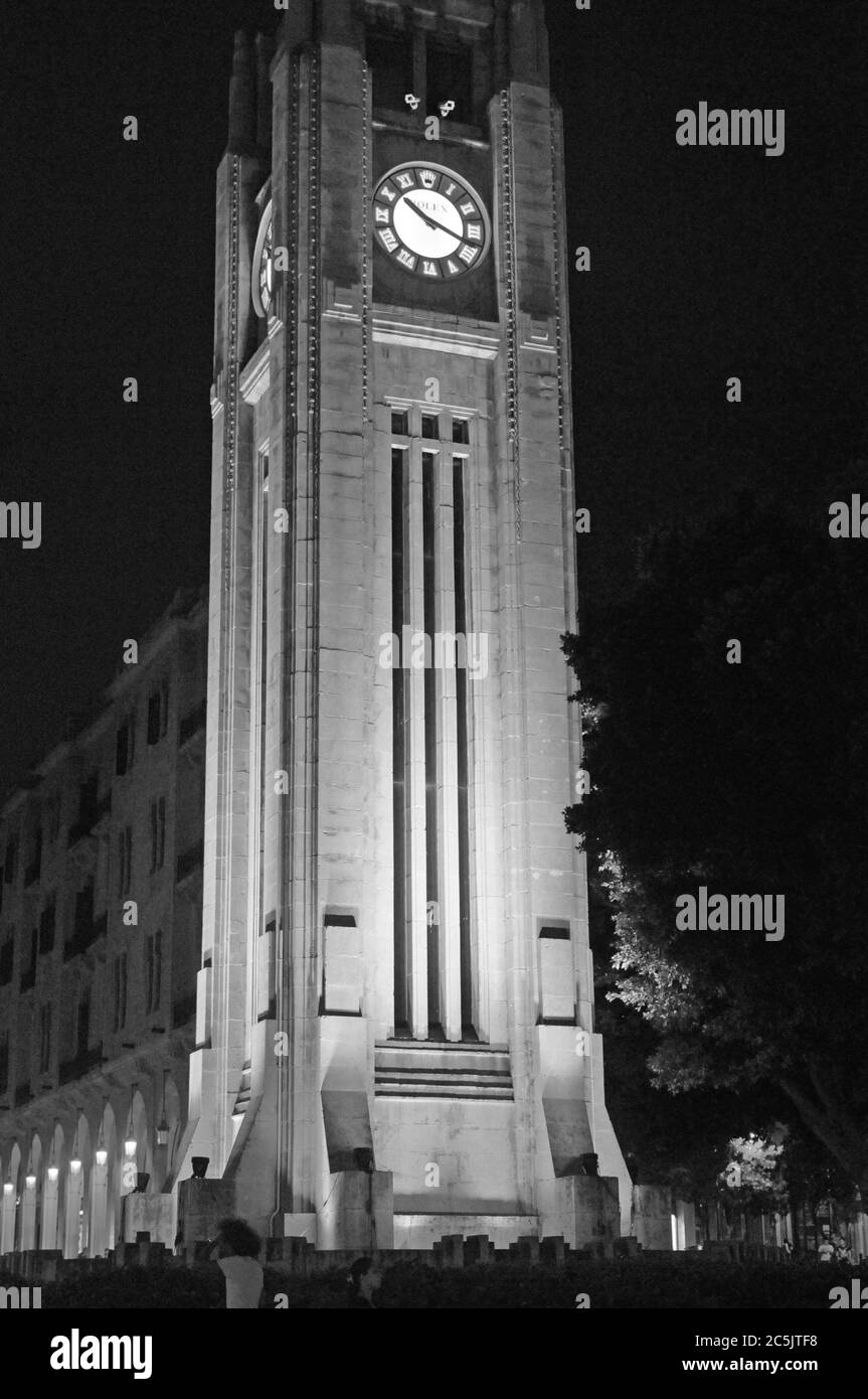 Lebanon: The illuminated clock tower at Beiruts Nemjeh Square at night ...