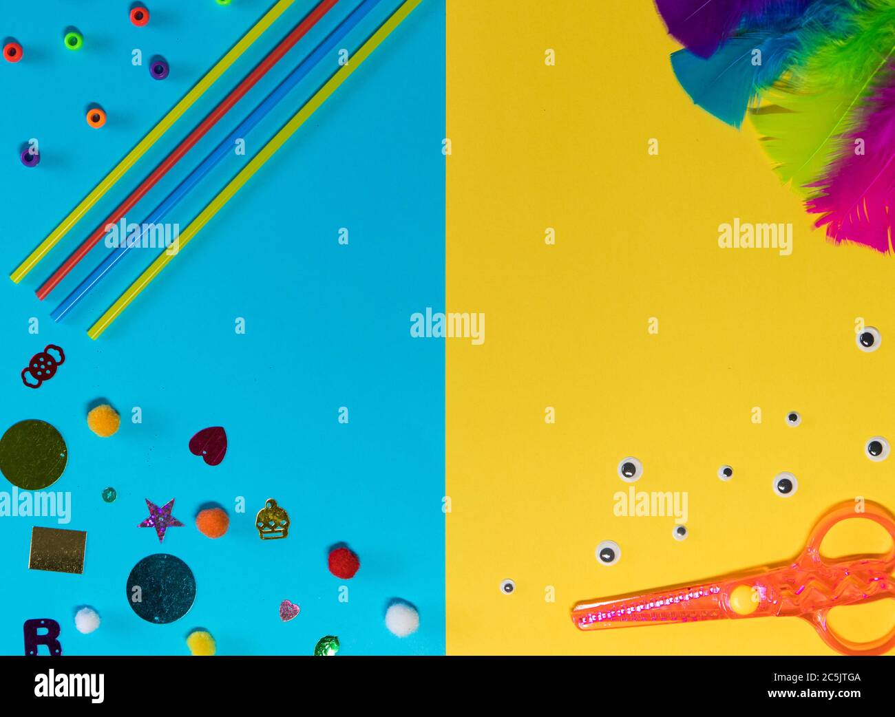 Arts and crafts flat lay with various materials. Back to school Stock ...