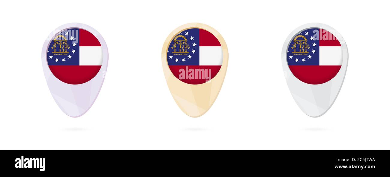 Map markers with flag of US state Georgia, 3 color versions Stock ...