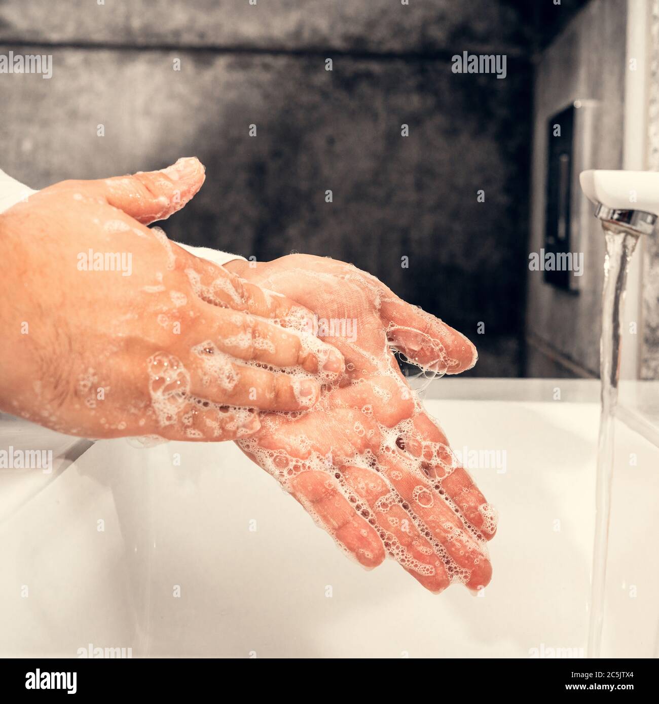 Coronavirus. Proper washing and handling of hands. Liquid antibacterial ...