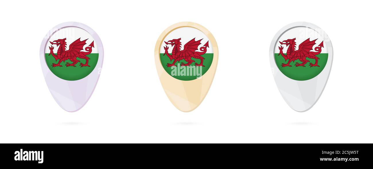 Map markers with flag of Wales, 3 color versions Stock Vector Image ...