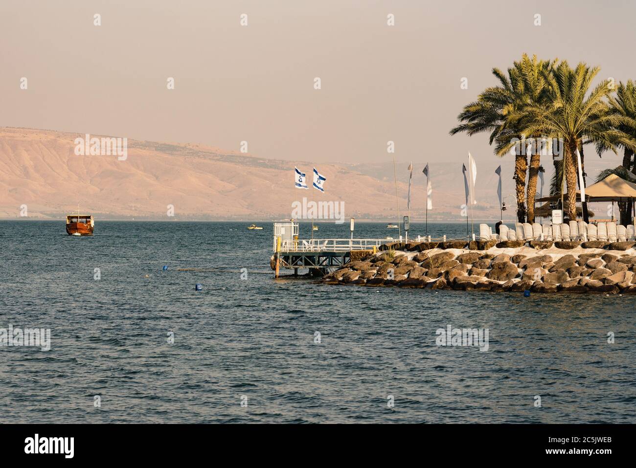 Israel, Tiberius, Sea of Galilee, Boats on the Sea of Galilee and the ...