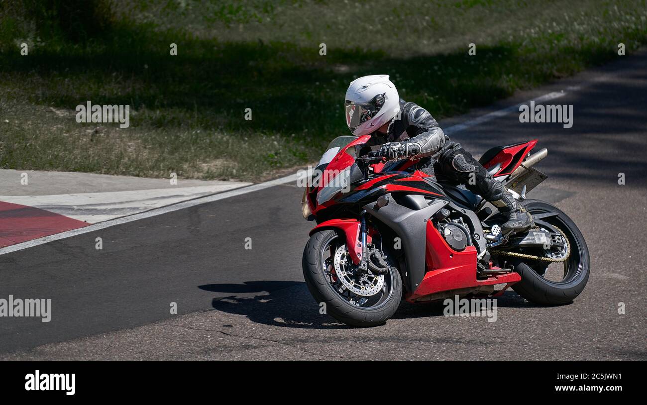 Man riding motorcycle in asphalt road curve with rural,motorcycle ...
