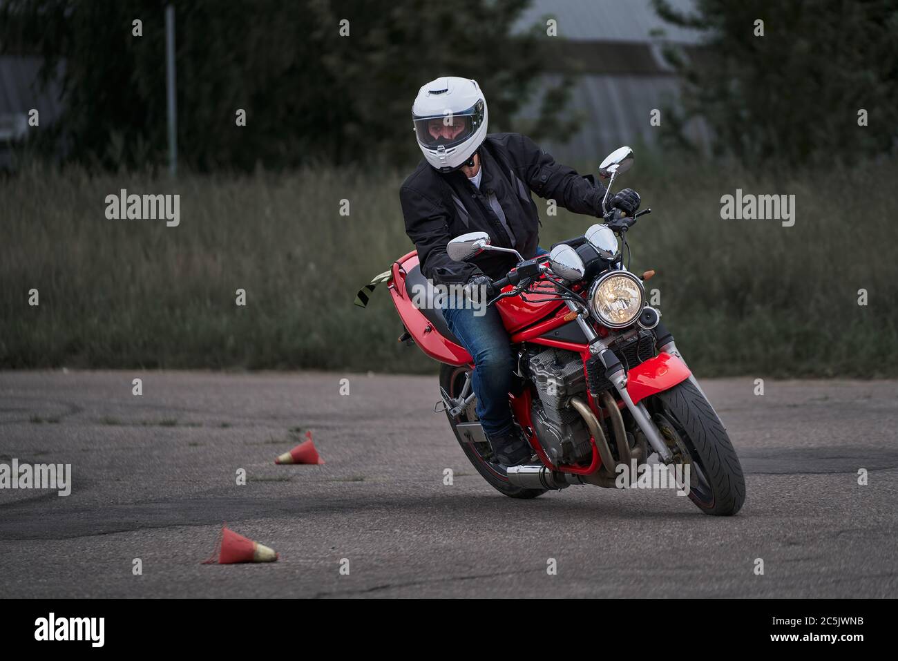 Man riding motorcycle in asphalt road curve with rural,motorcycle ...