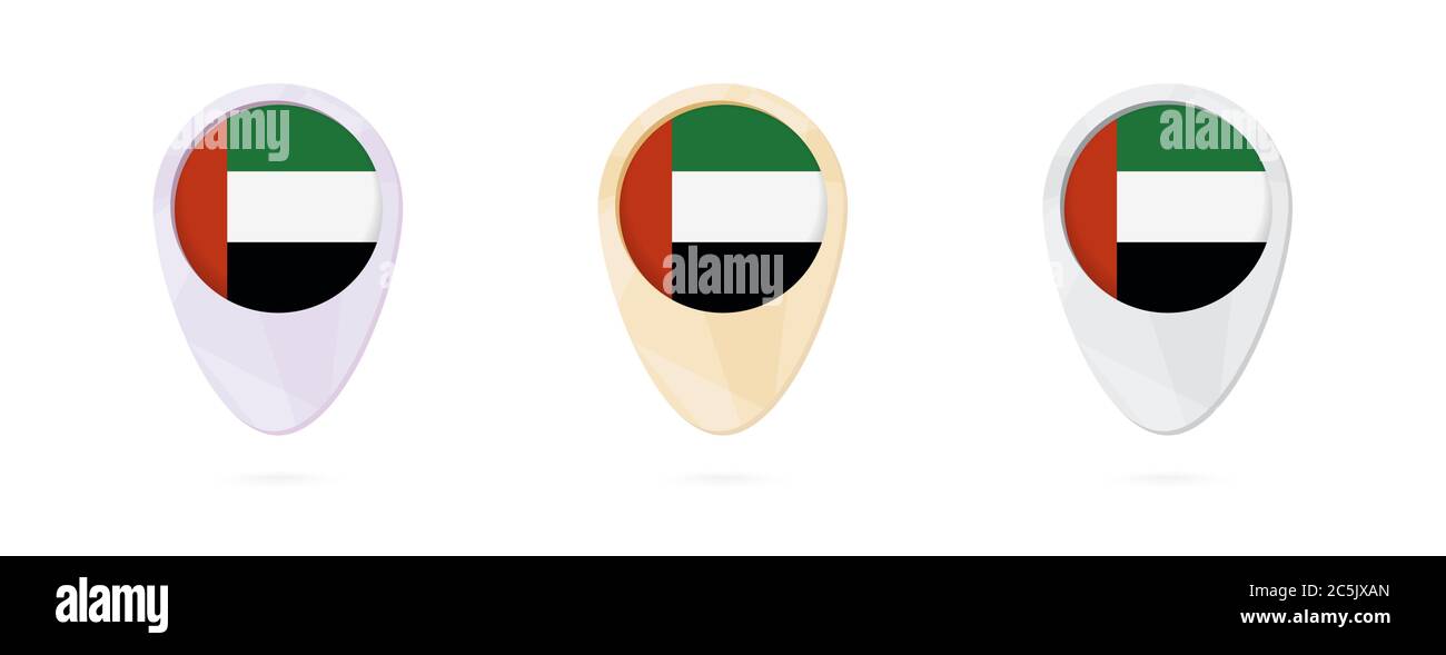 Map markers with flag of United Arab Emirates, 3 color versions Stock ...