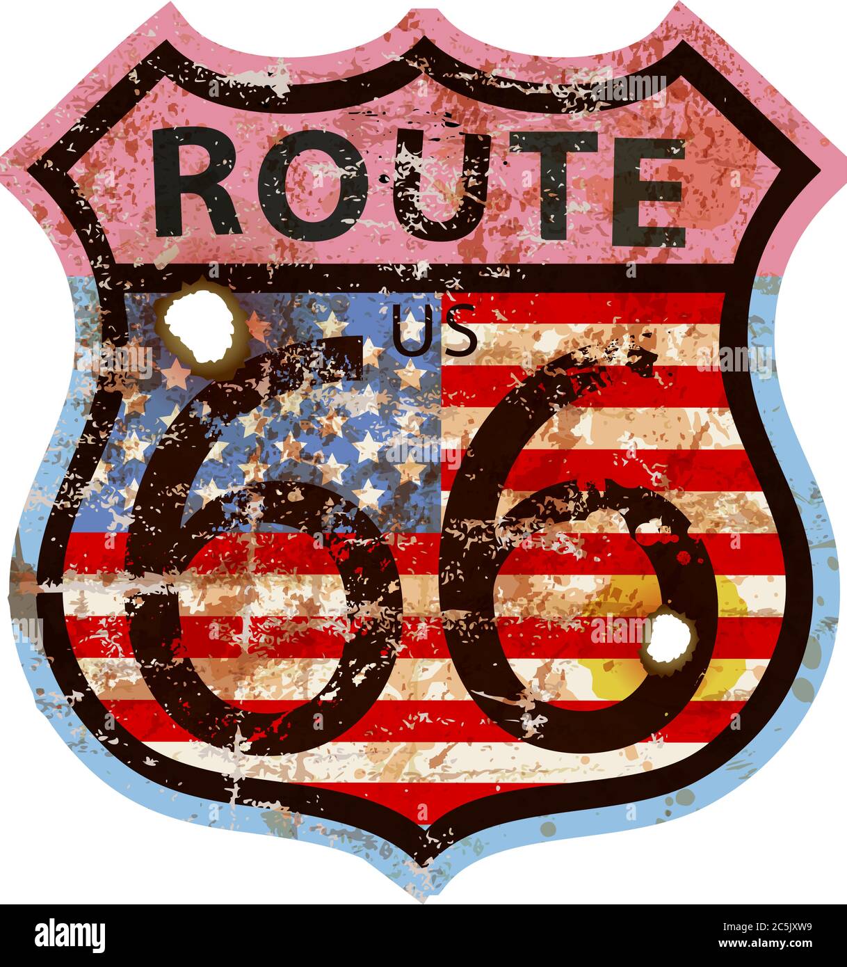 Route 66 sign,distressed grungy roadsign, retro style, vector ...