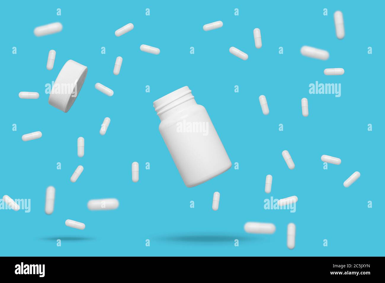 white medicine pills tablets capsules floating around a floating pill ...