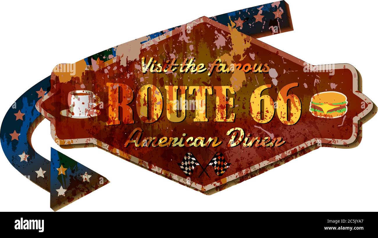 Vintage route 66 diner sign,old fast food restaurant advertsing sign ...
