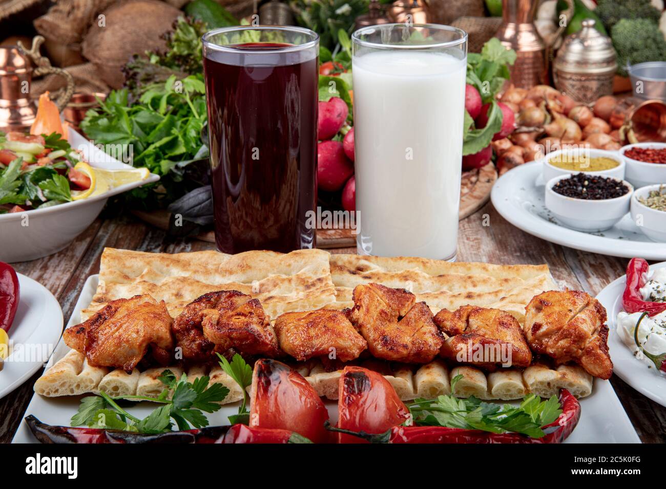 Turkish cuisine chicken skewer. Traditional grilled chicken Shish Kebab ...