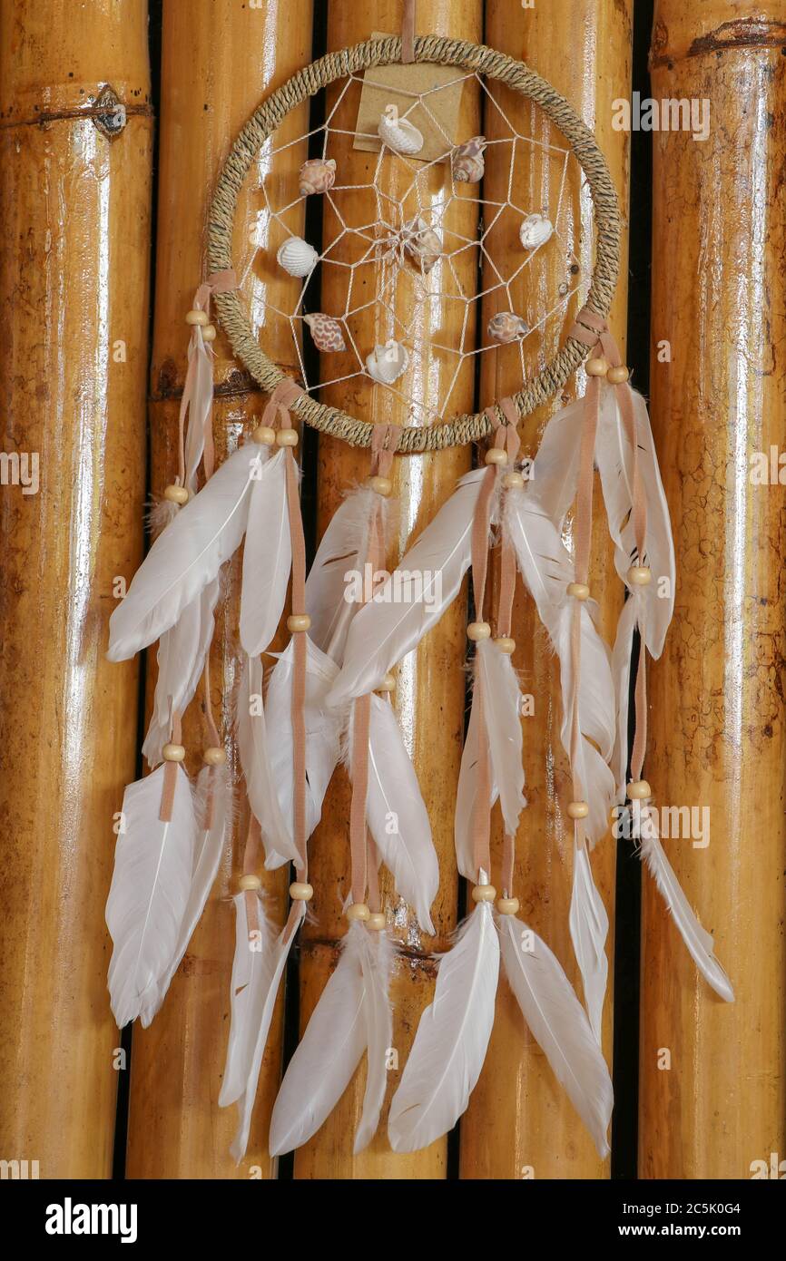 sea shell decoration. dream catcher. Handmade pink native american ...