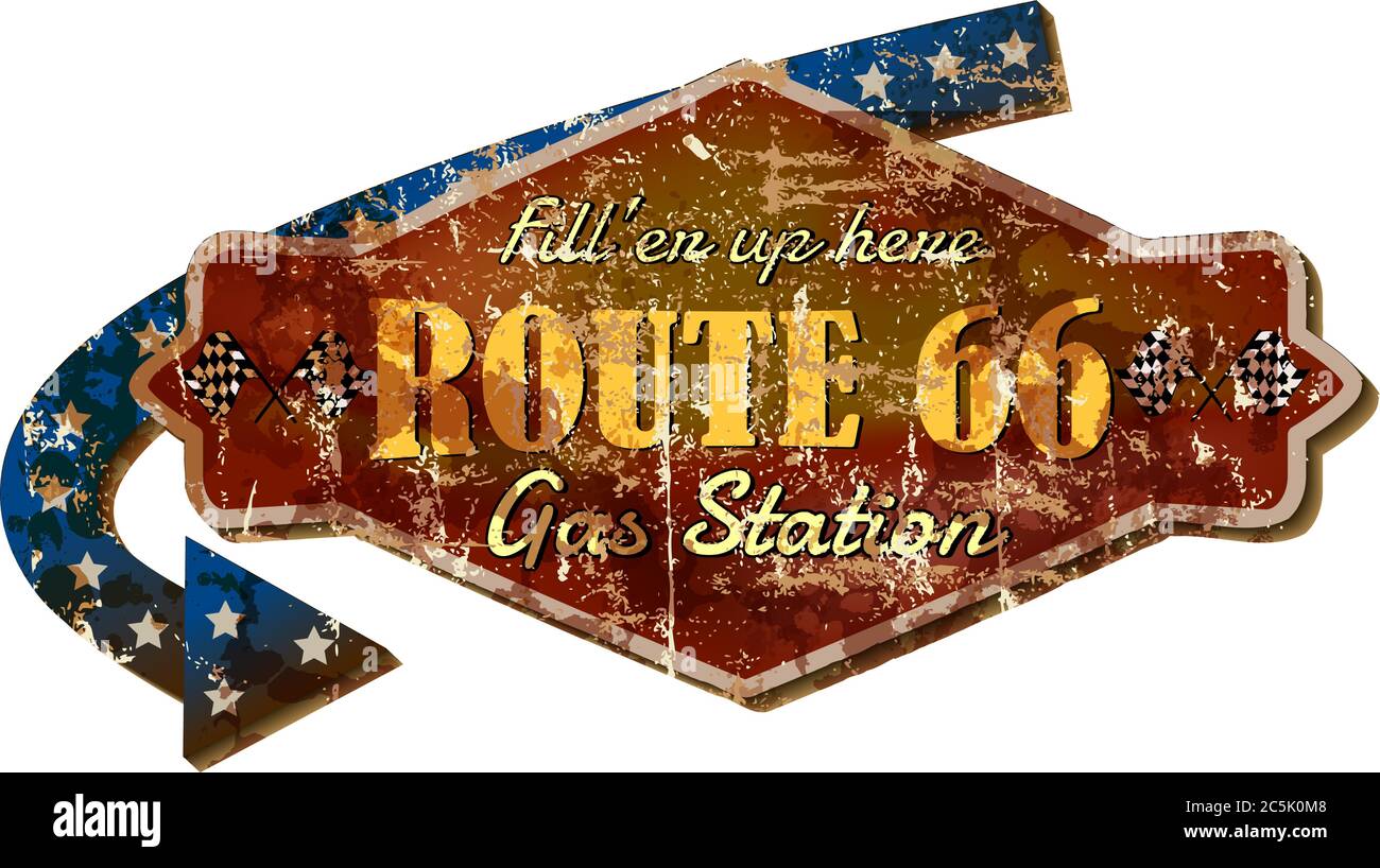 vintage route 66 gas sation sign, retro style vector illustration ...