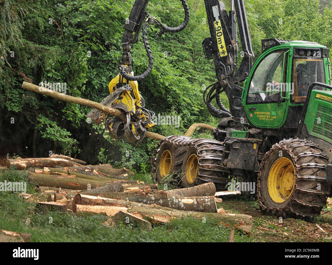 Logging machine at work in the Chiltern Hills in England Stock Photo ...