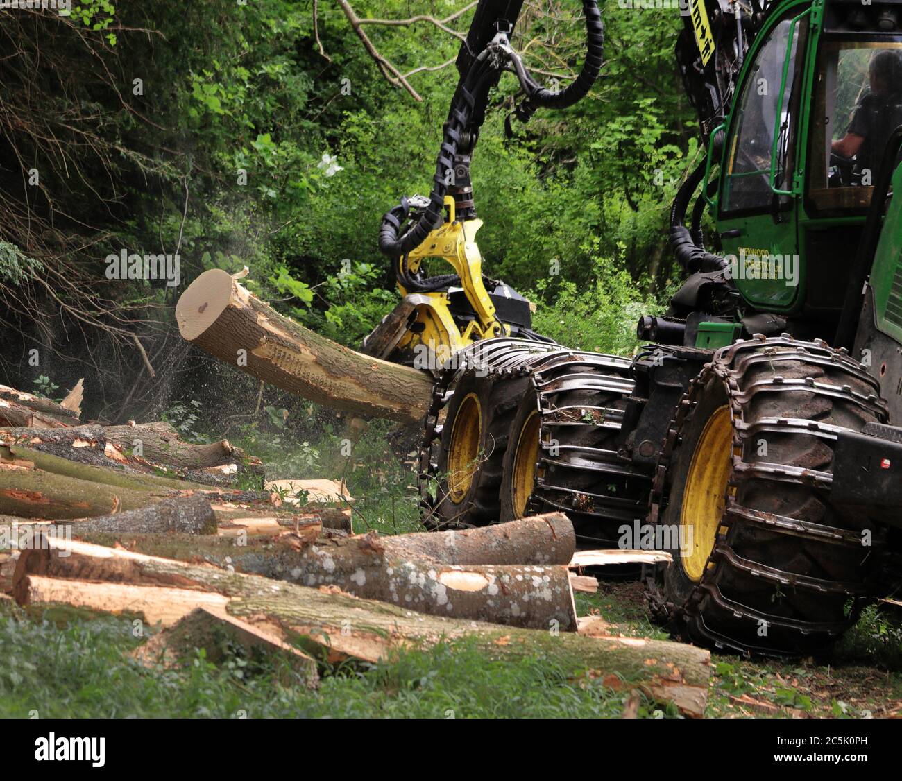 Logging machine at work in the Chiltern Hills in England Stock Photo ...