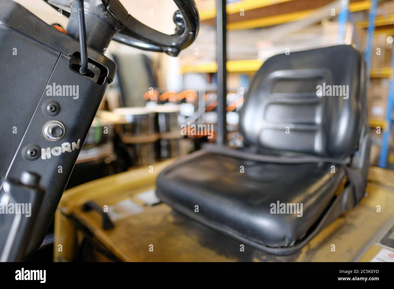 Shallow focus of the forward and reverse label seen on a warehouse ...