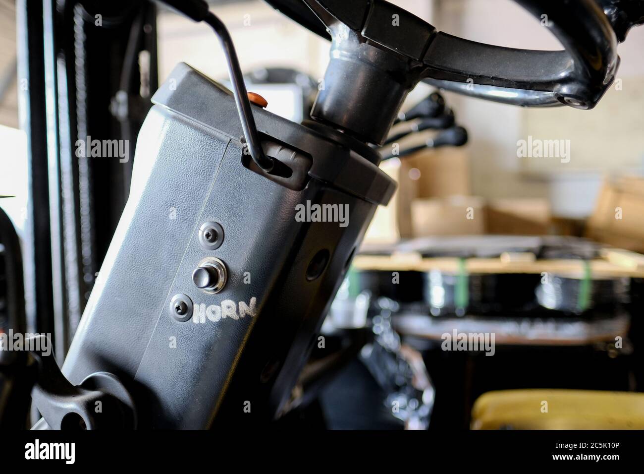 Shallow focus of the forward and reverse label seen on a warehouse ...