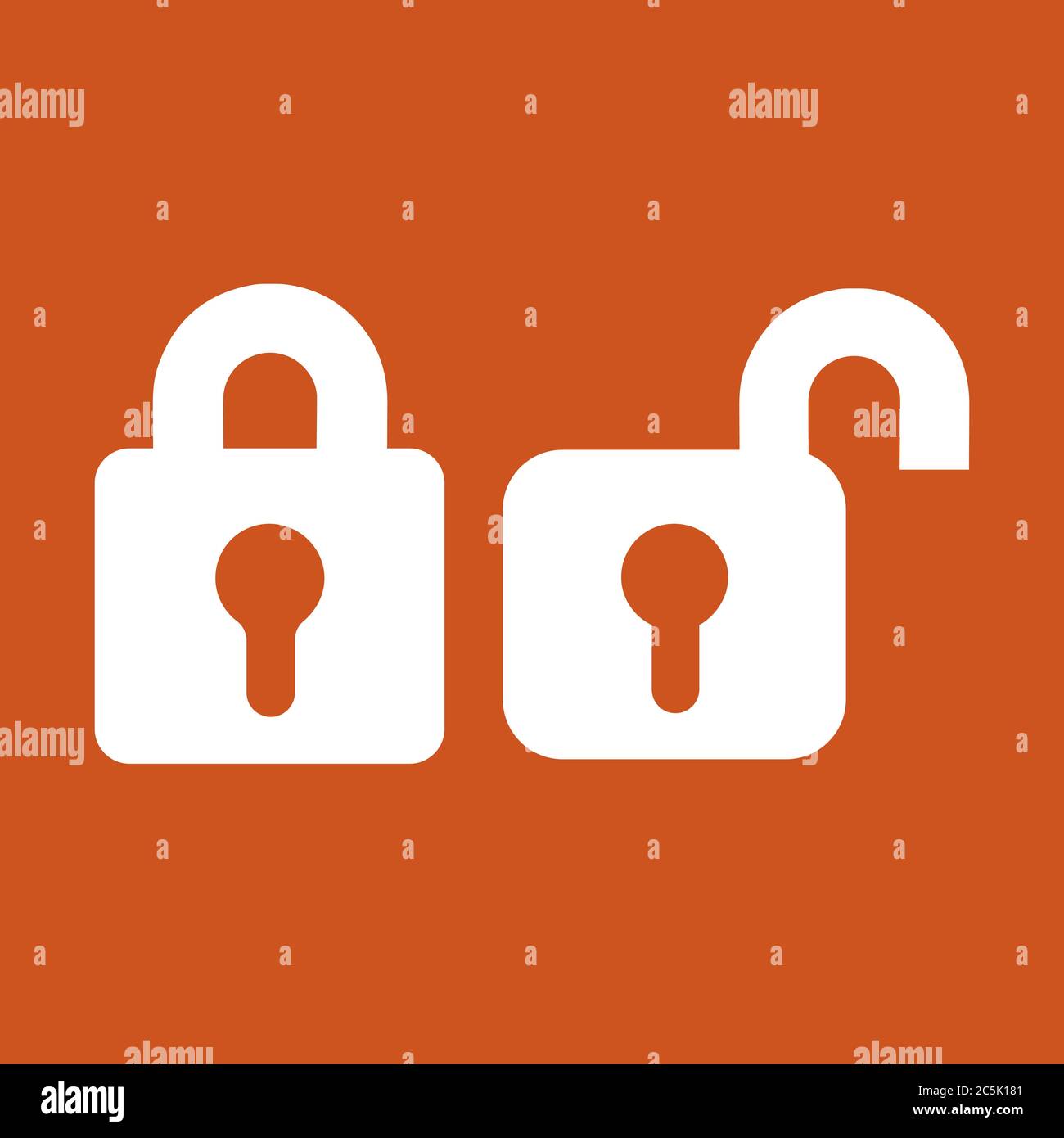 Lock unlock icon in trendy flat style isolated on red background ...